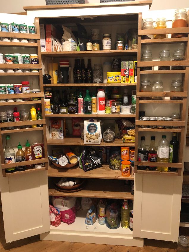 Handmade solid pine 90cm wide tall 2 door larder pantry cupboard with ...