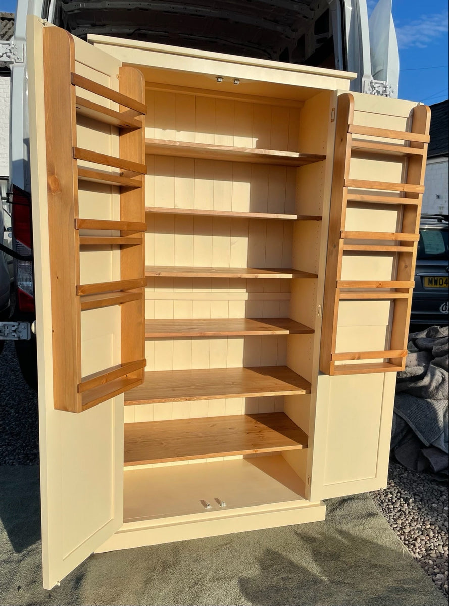 Handmade Solid Pine 100cm Wide Tall 2 Door Larder Pantry Cupboard with ...
